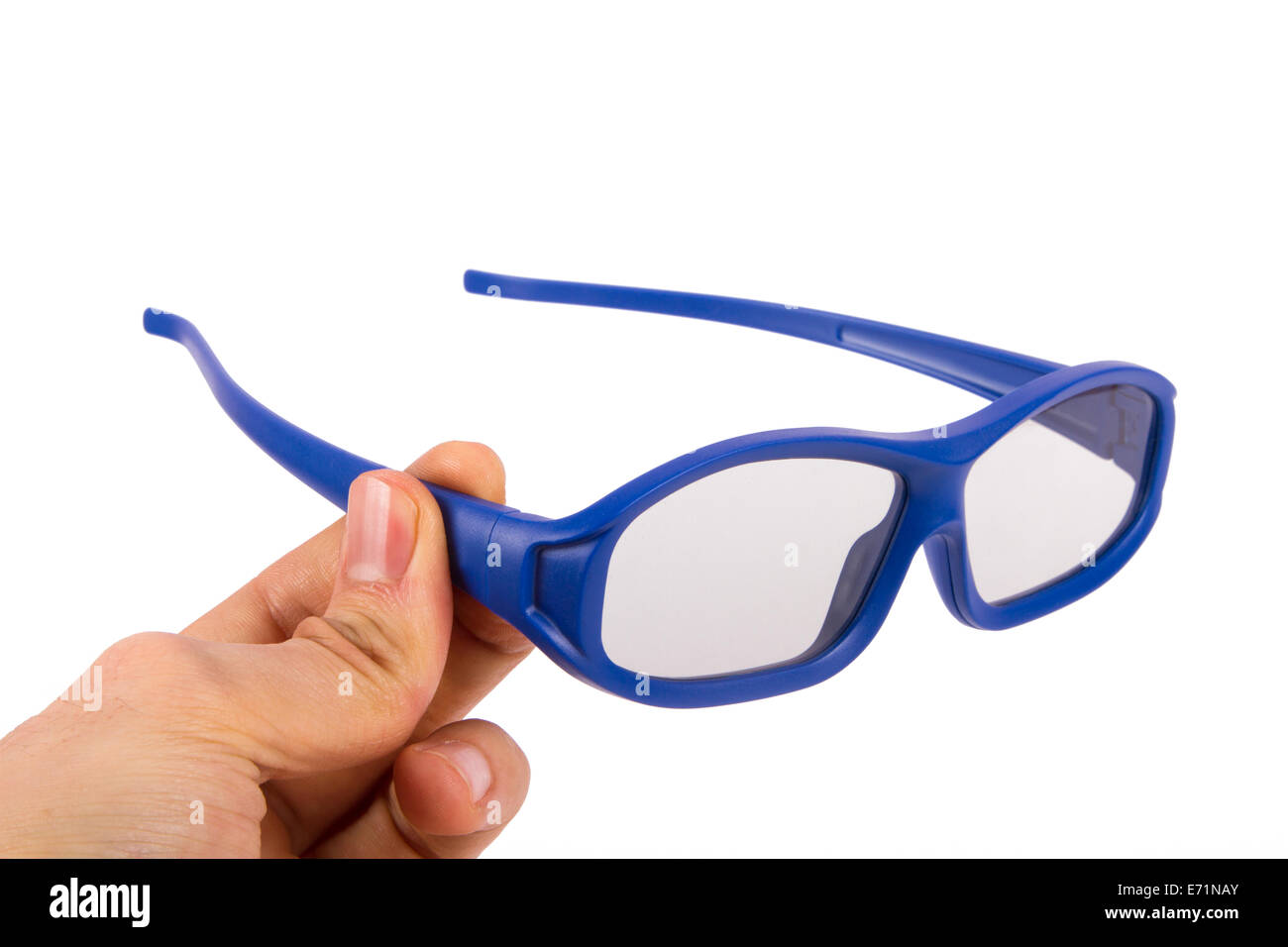 Hand holding three dimensional eyeglasses for cinema, isolated on white ...