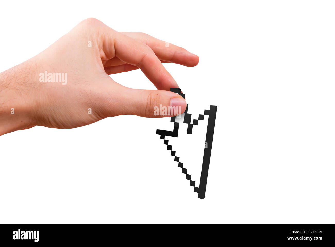 Hand holding computer mouse arrow cursor icon, isolated on white ...