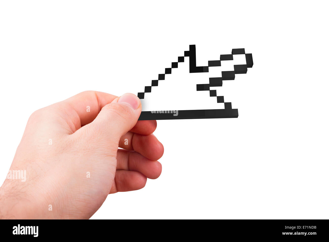 Hand holding computer mouse arrow cursor icon, isolated on white ...