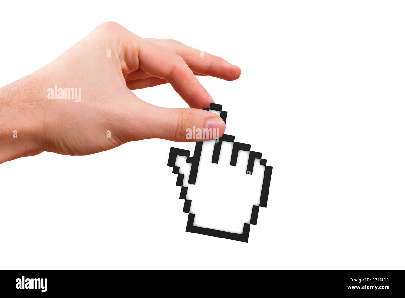 Hand holding computer mouse hand cursor icon, isolated on white ...