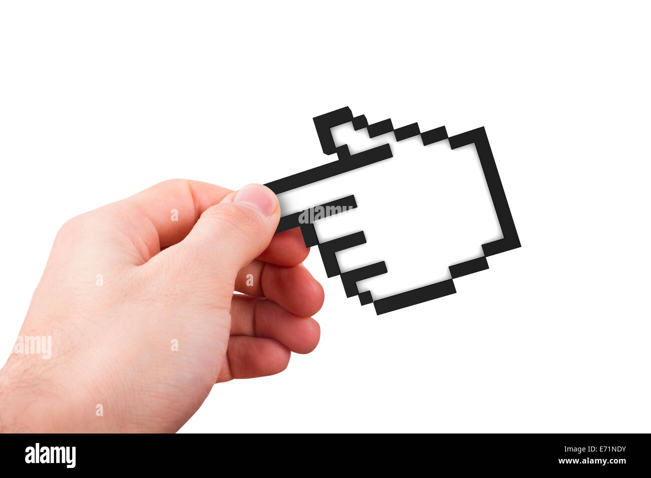 Hand holding computer mouse hand cursor icon, isolated on white ...