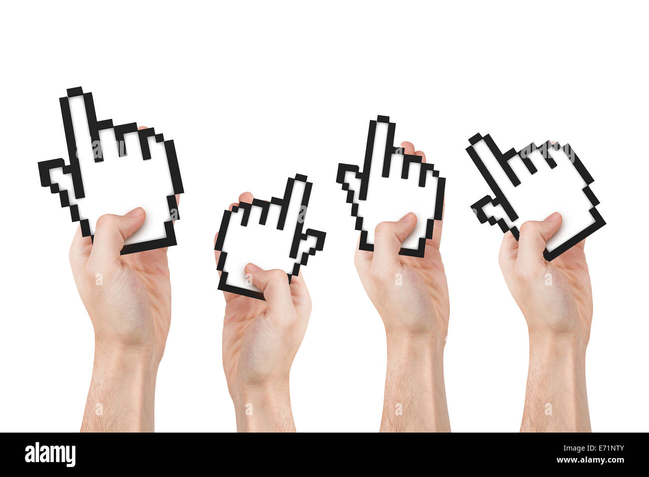 Group of hands holding computer mouse hand cursor symbols, isolated on ...