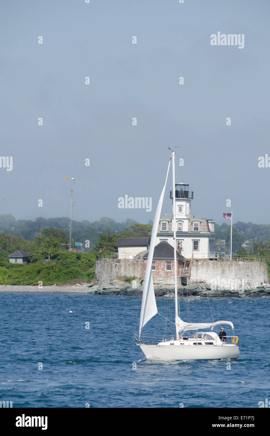 USA, Rhode Island, Newport. Sailing from Warren to Newport via ...