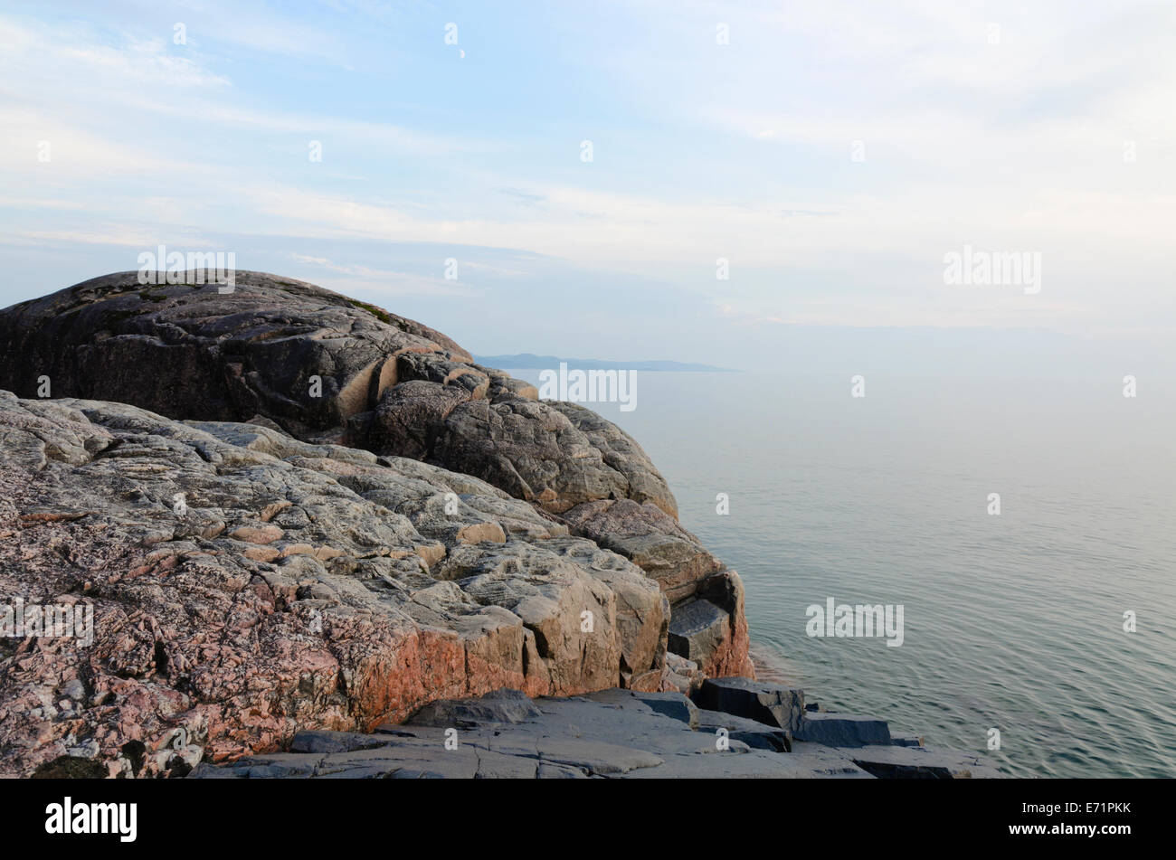 An intrusive black dike on shore Superior Lake Stock Photo - Alamy