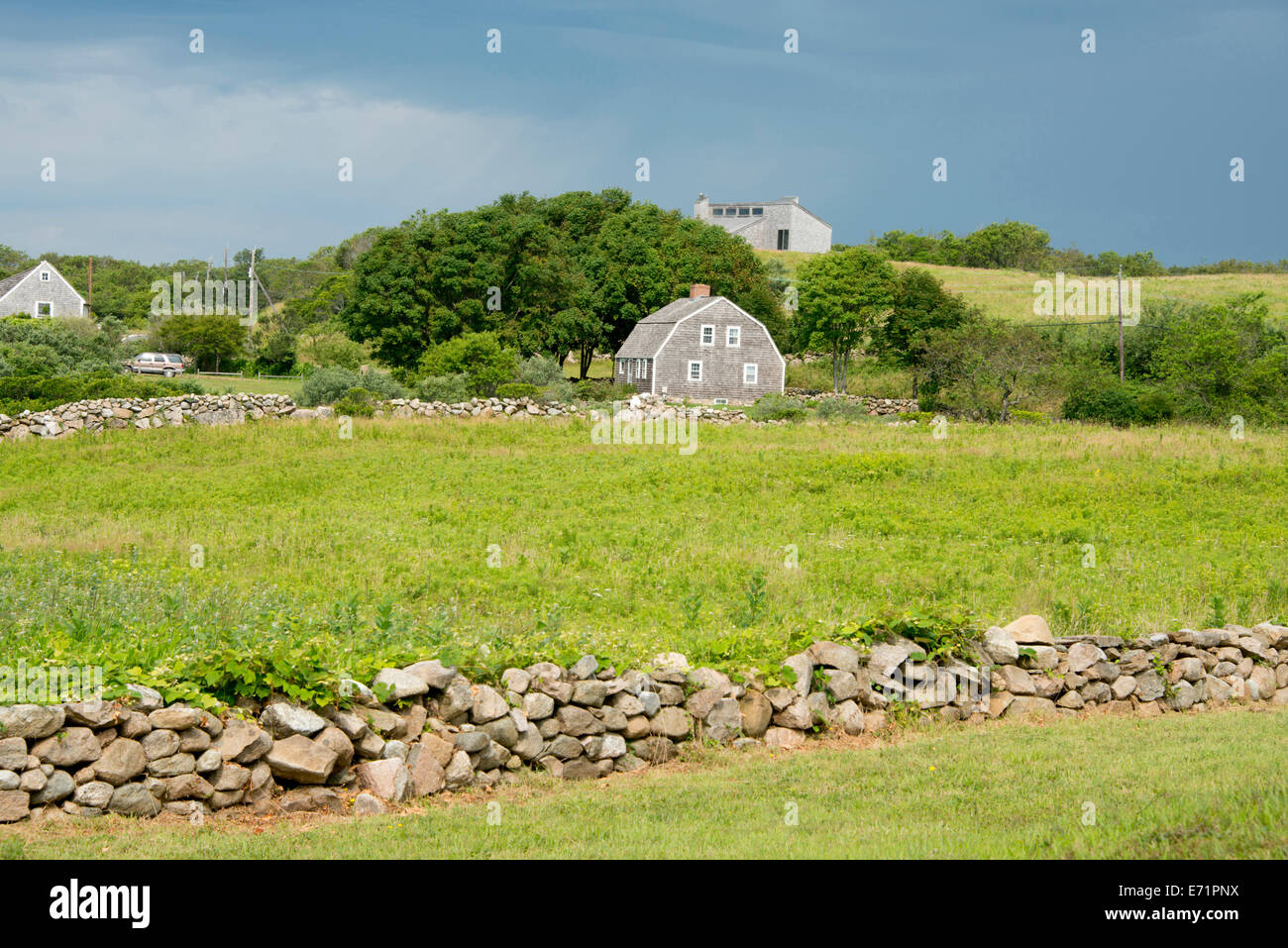 USA, Rhode Island, Block Island. Typical homes in the countryside of ...
