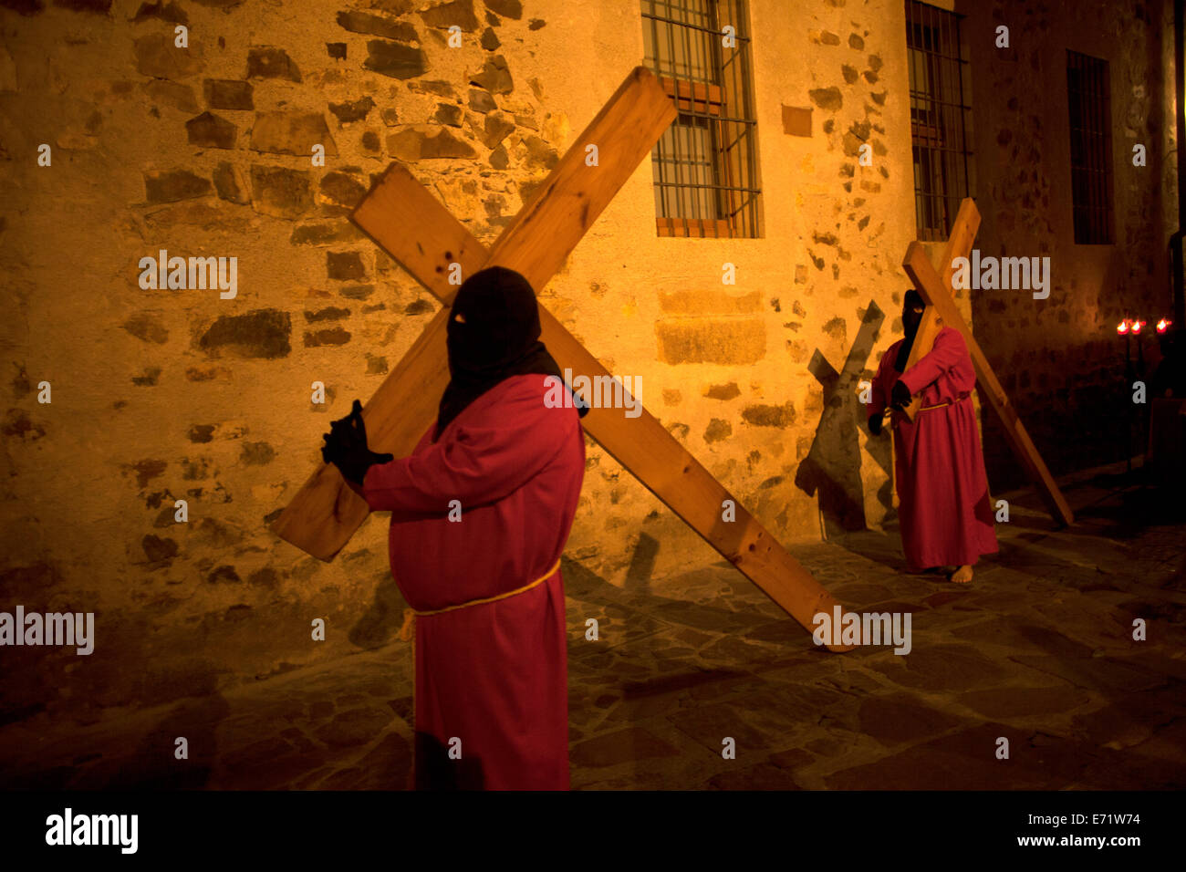 A Nazarene carries a cross is displayed in a wall during Easter Holy ...