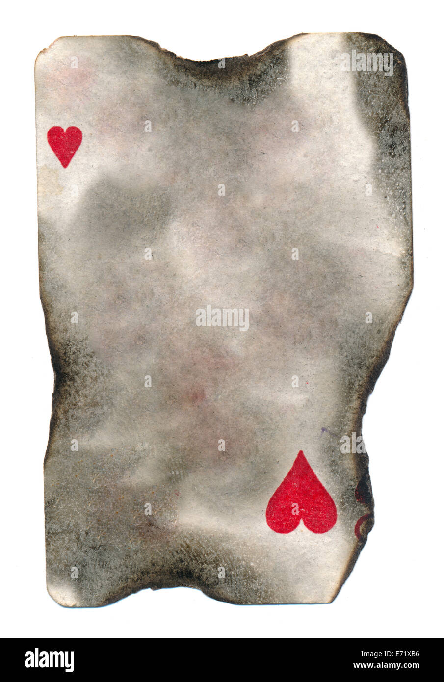 burnt old dirty playing card paper with hearts symbol background ...