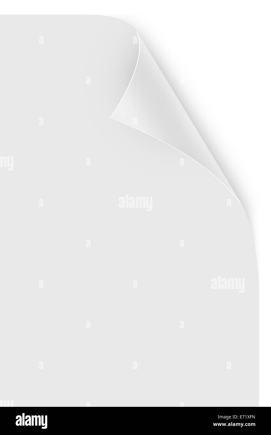 Blank paper sheet with realistic, white, glossy page curl, isolated on ...