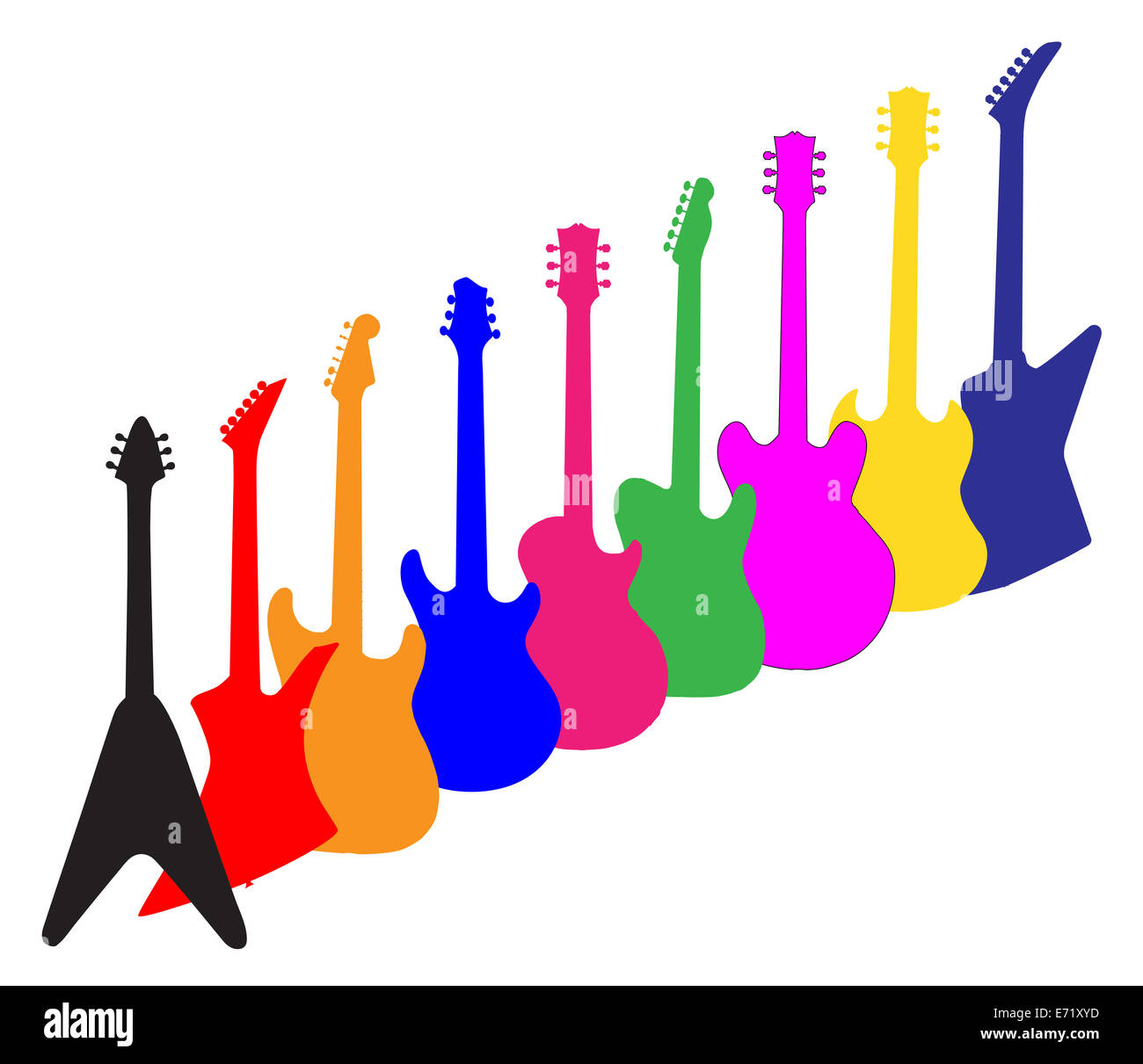 A collection of brightly colored guitar silhouettes Stock Photo - Alamy