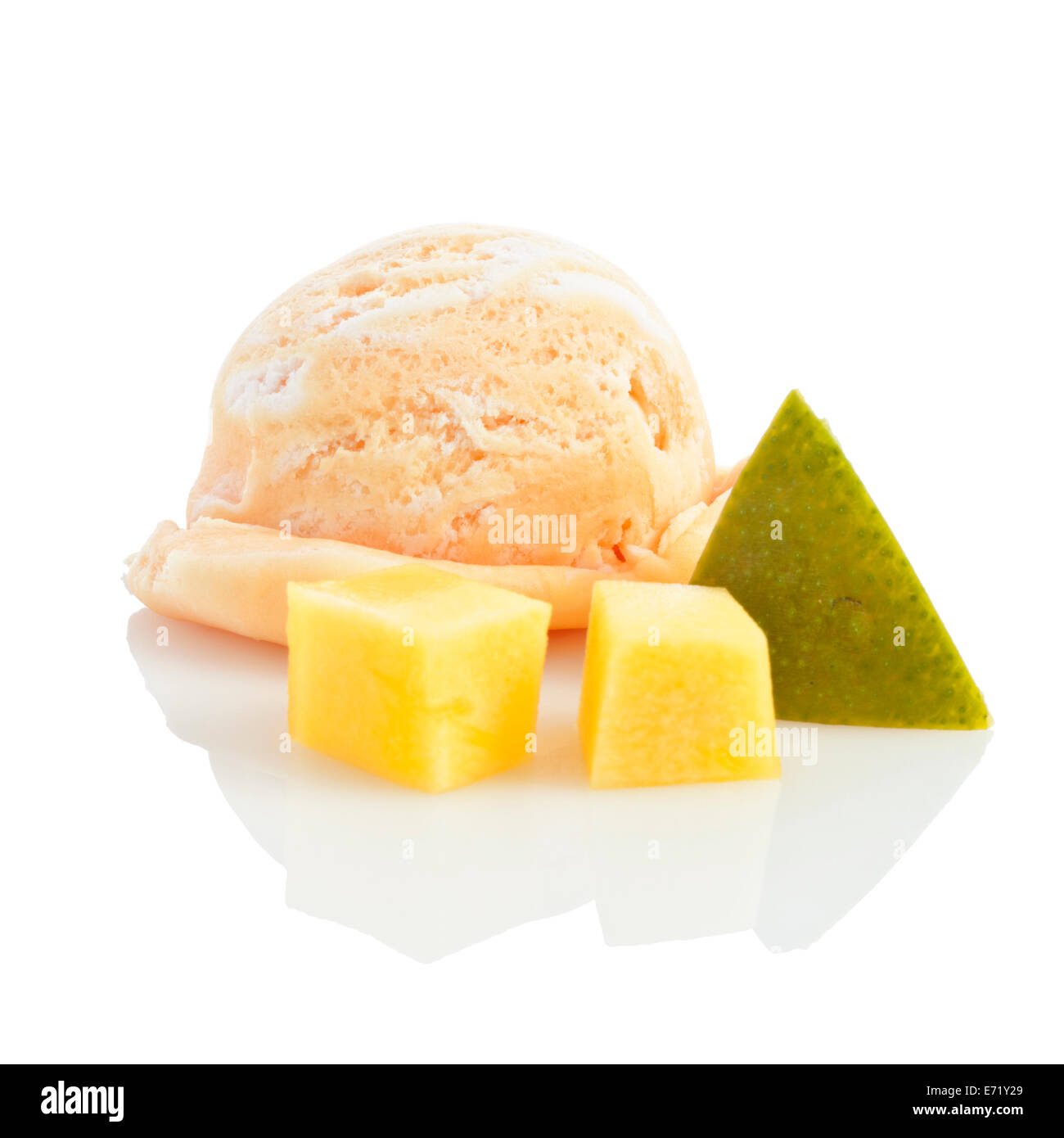 mango flavor ice cream scoop isolated on white background Stock Photo ...