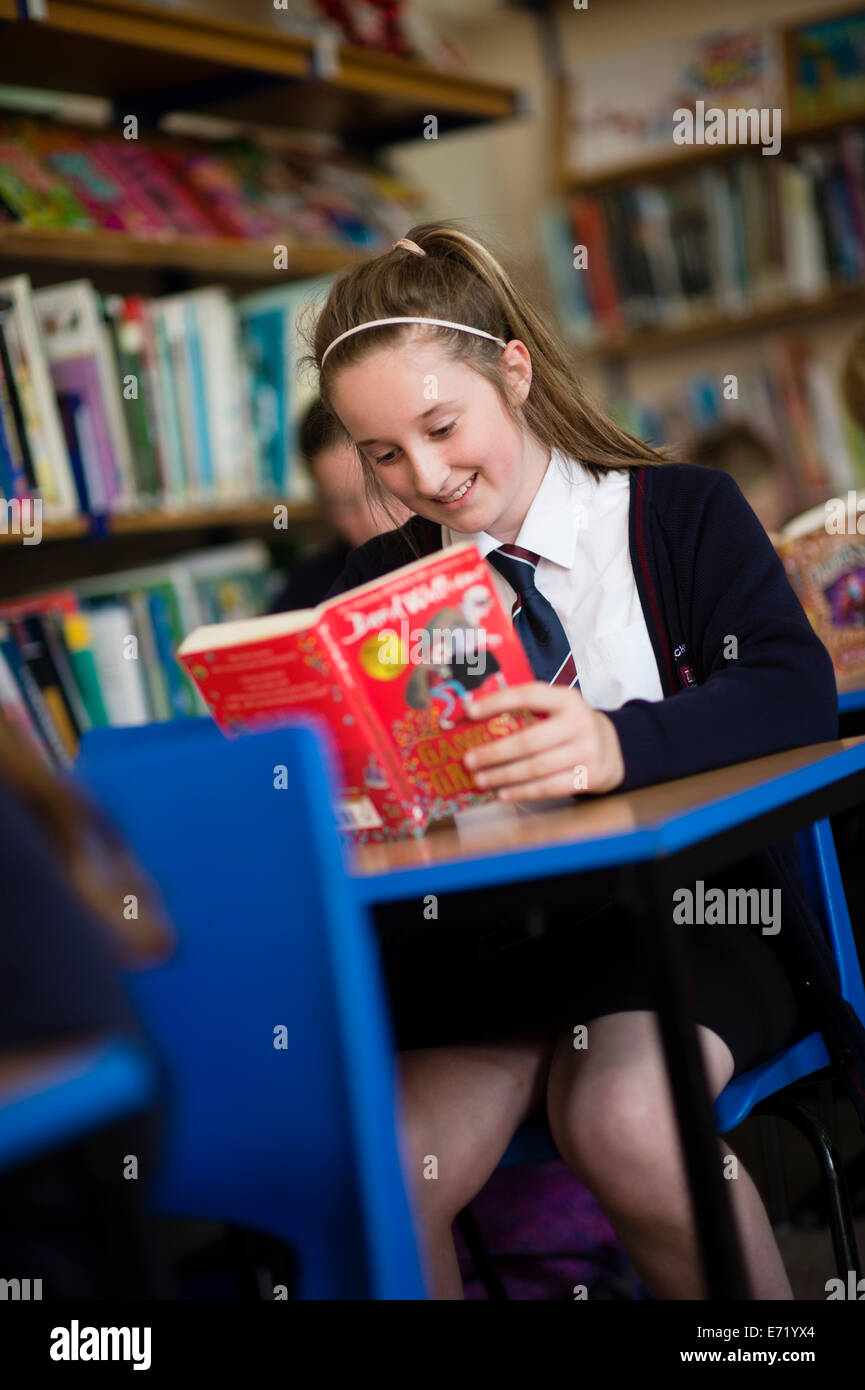 Secondary education Wales UK - girls reading in a school library Stock ...