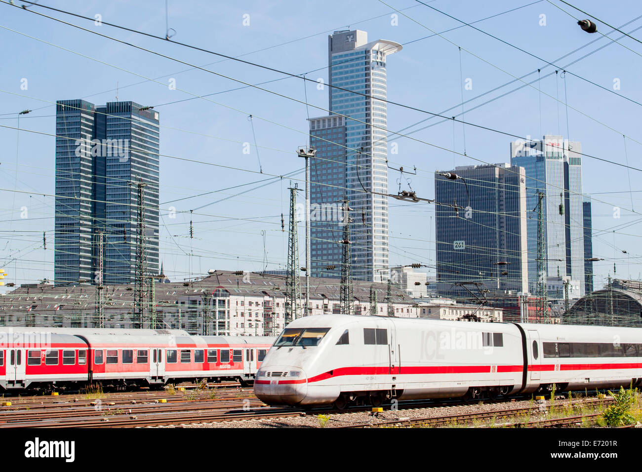 ICE train on the tracks of Deutsche Bahn AG at Frankfurt main station ...