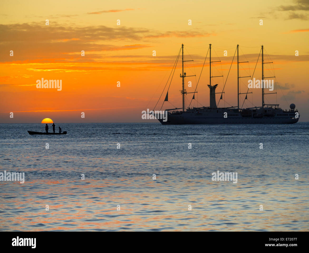 Sailing cruise ship Wind Star of Windstar Cruises, Soufrière region ...