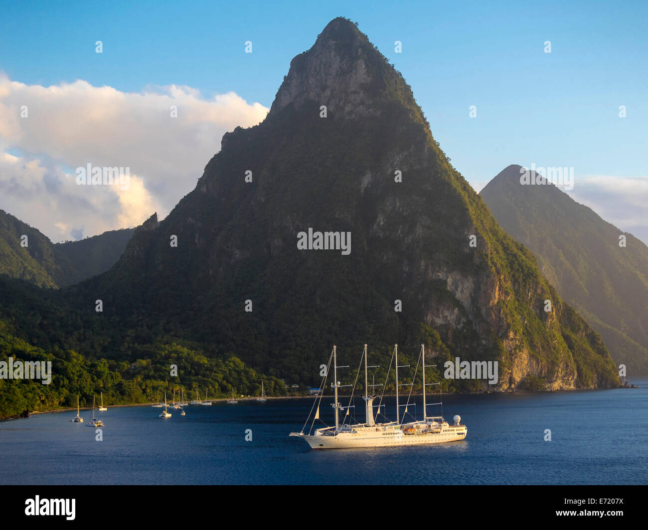 Sailing cruise ship Wind Star of Windstar Cruises in front of the ...
