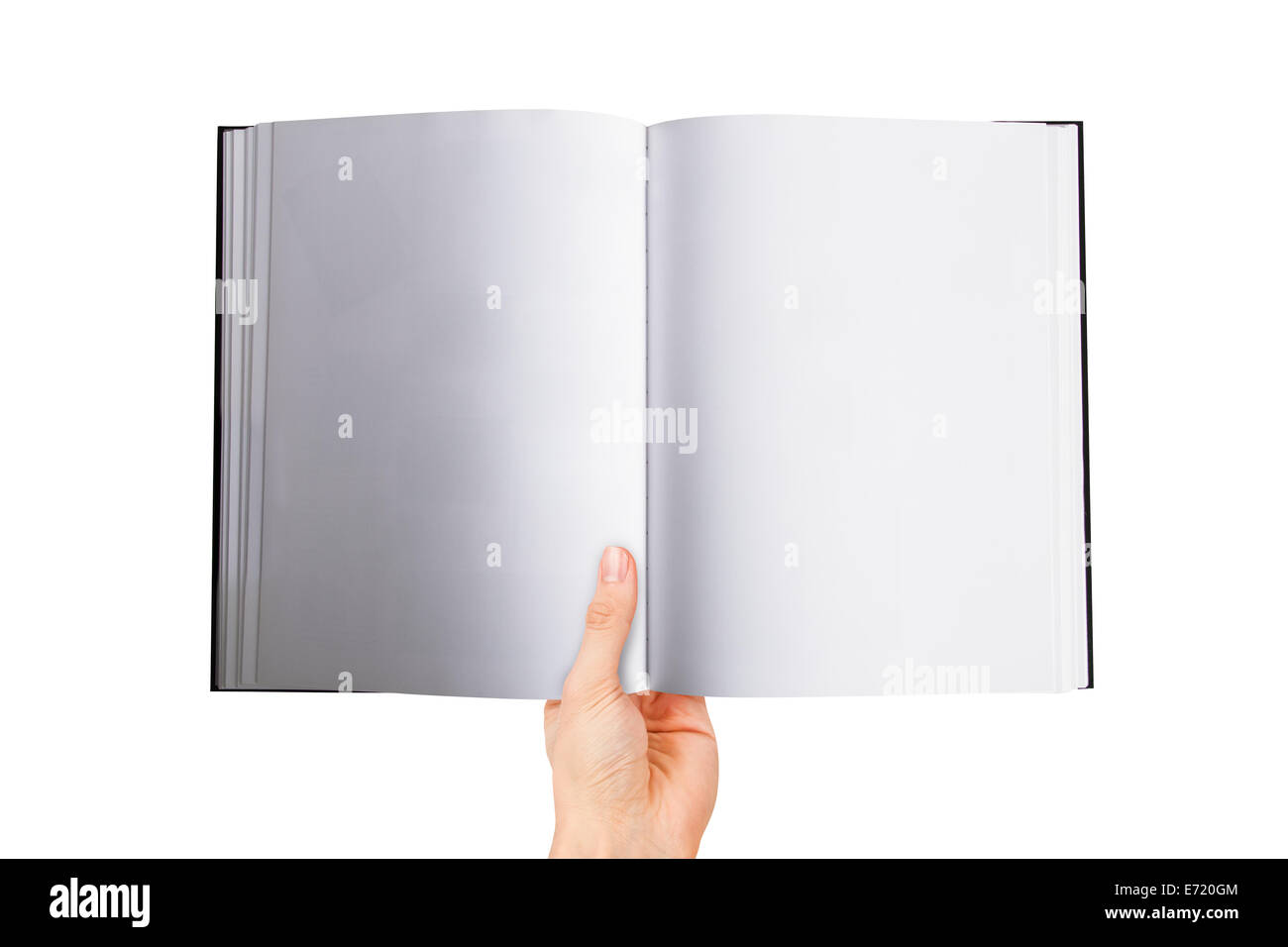 Male hand showing blank empty book with copy space for your message ...