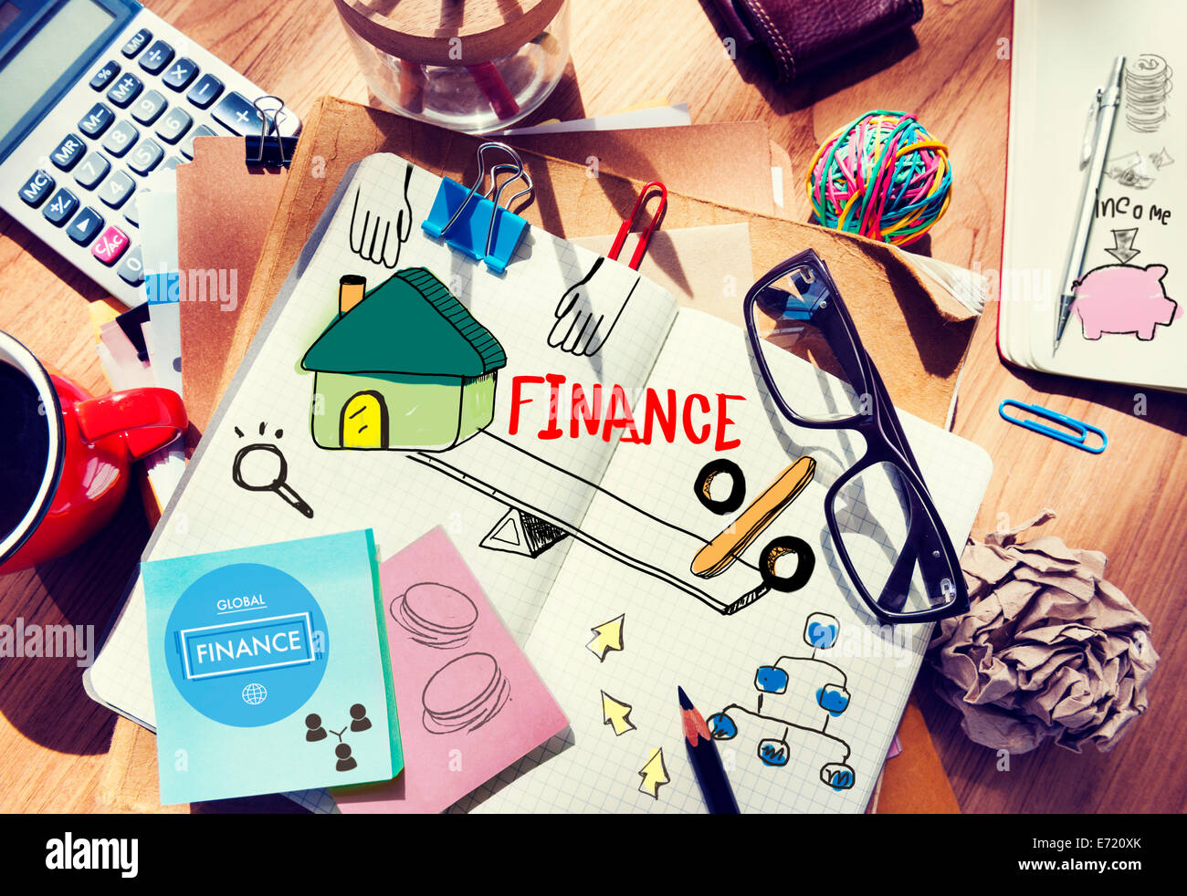 Office Desk with Tools and Notes About Finance Stock Photo - Alamy
