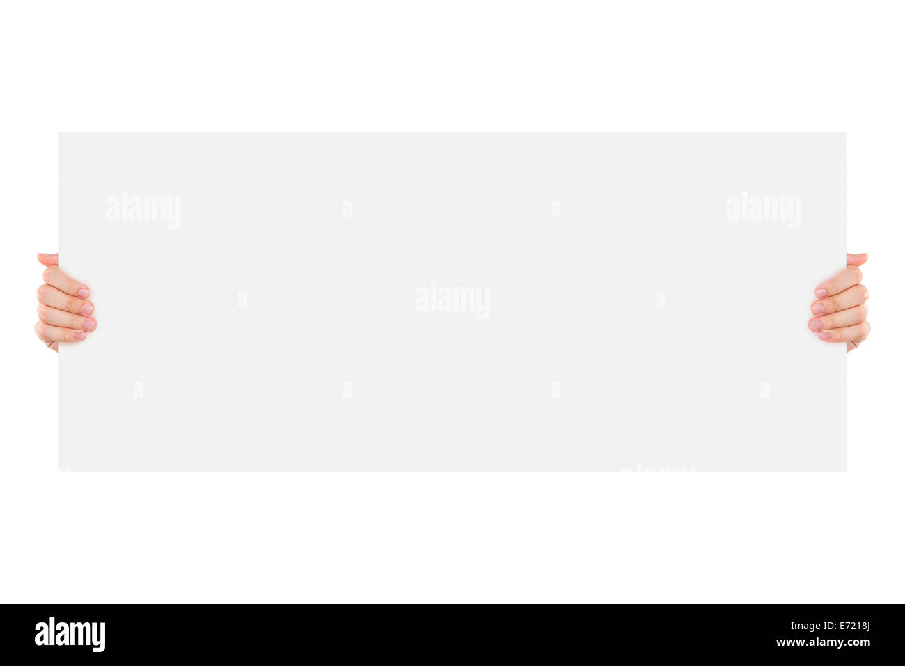 Hand holding white, blank, rectangle poster, isolated on white ...