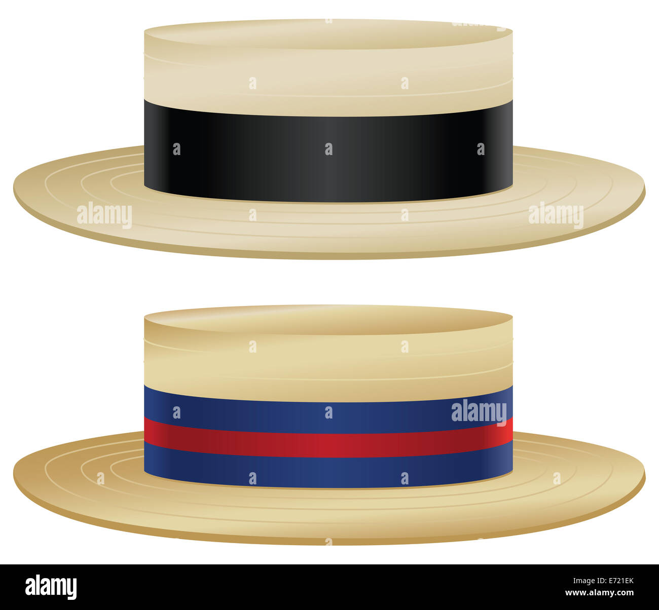 Traditional boater hats with variations in straw and ribbon color Stock ...