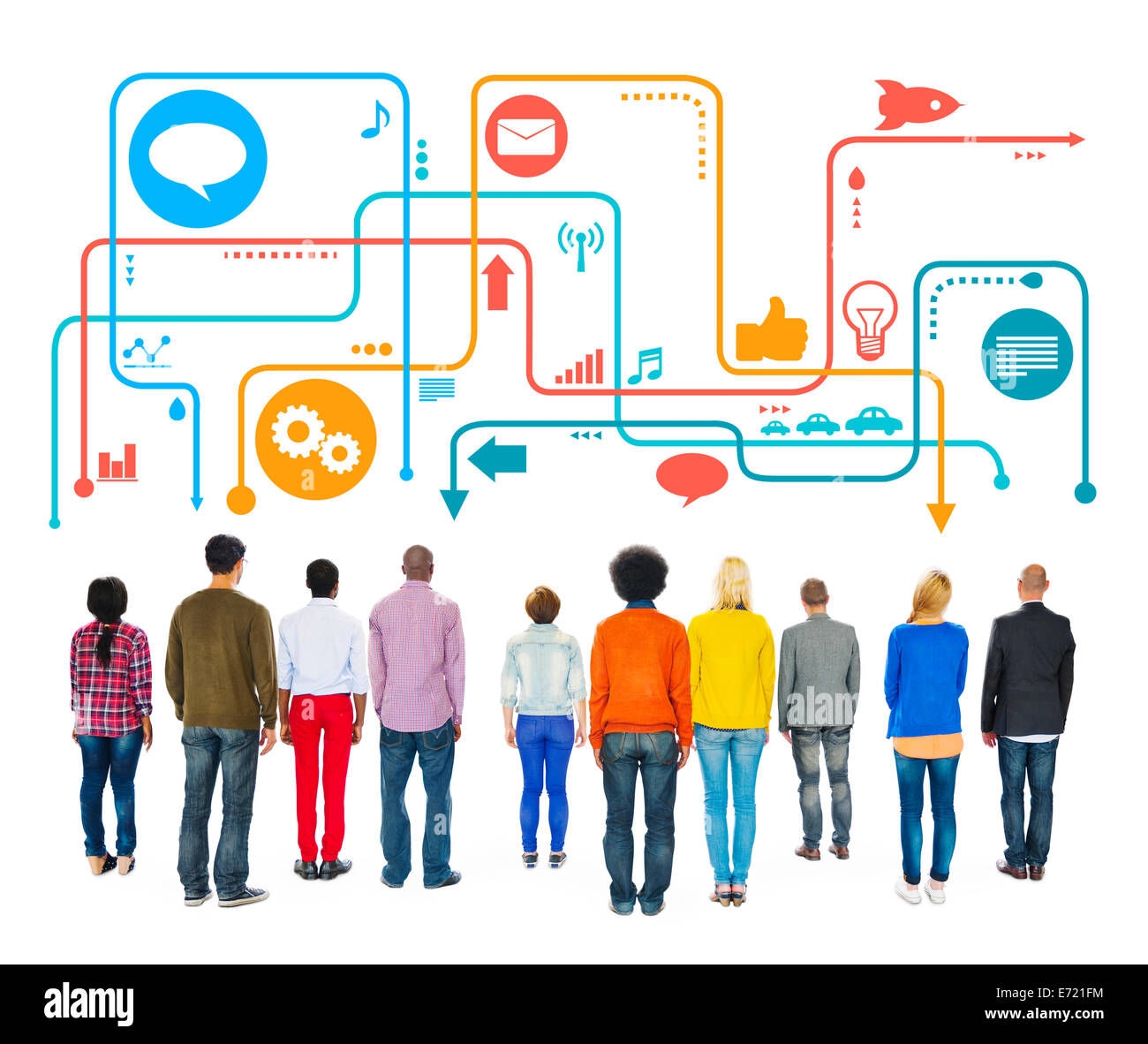 Multiethnic People Facing Backwards with Human Symbols Stock Photo - Alamy