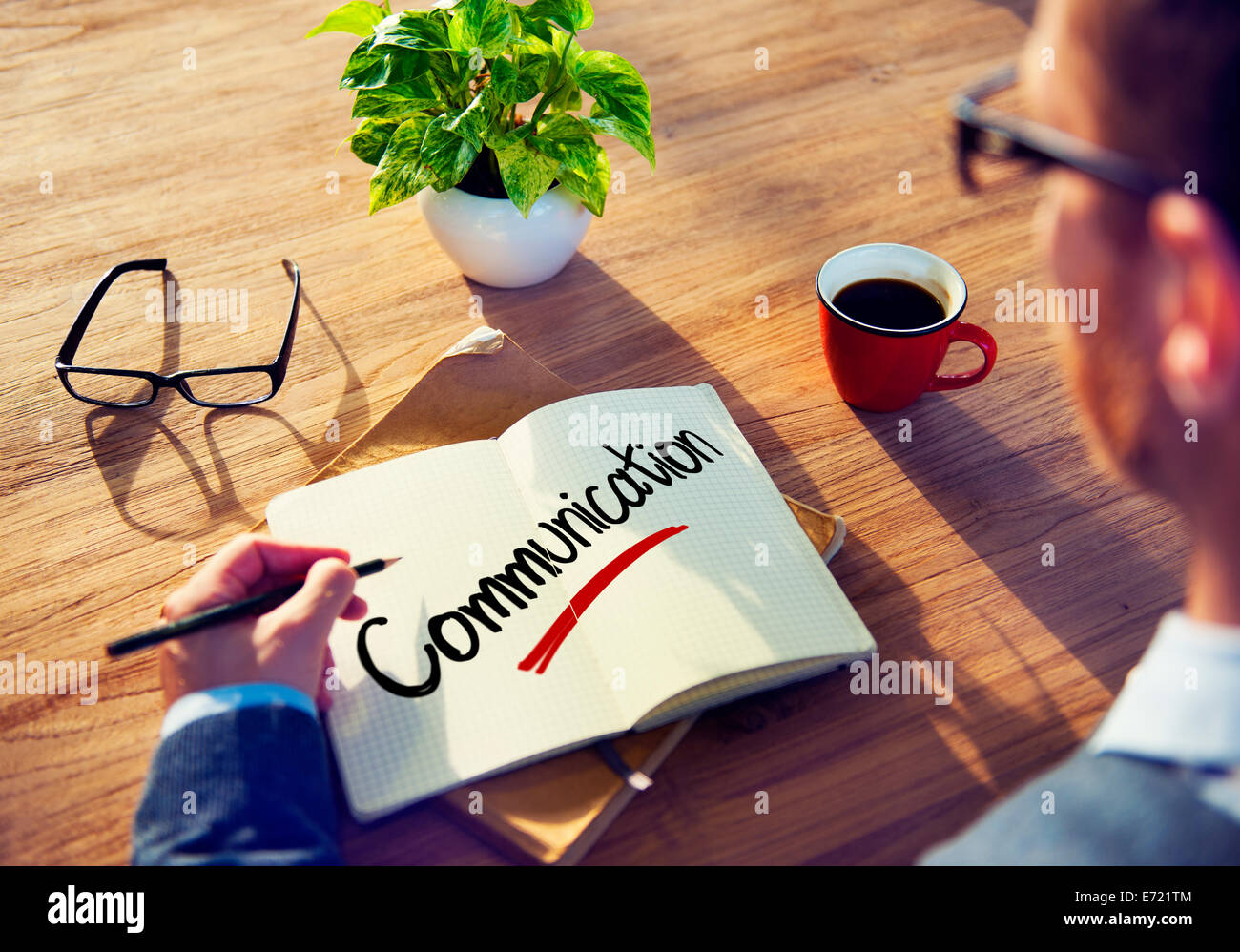 Businessman Writing Single Word Communication Stock Photo - Alamy