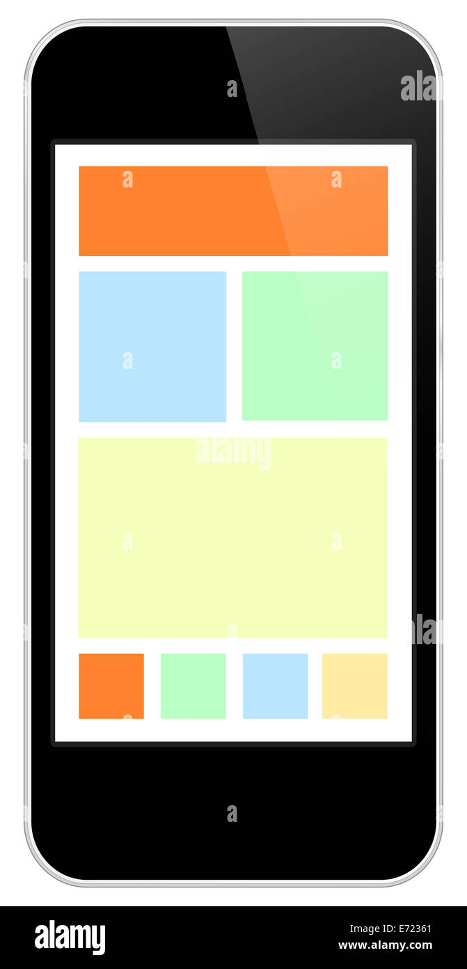 Black Mobile Phone With Live Tiles On Isolated White Background Stock ...