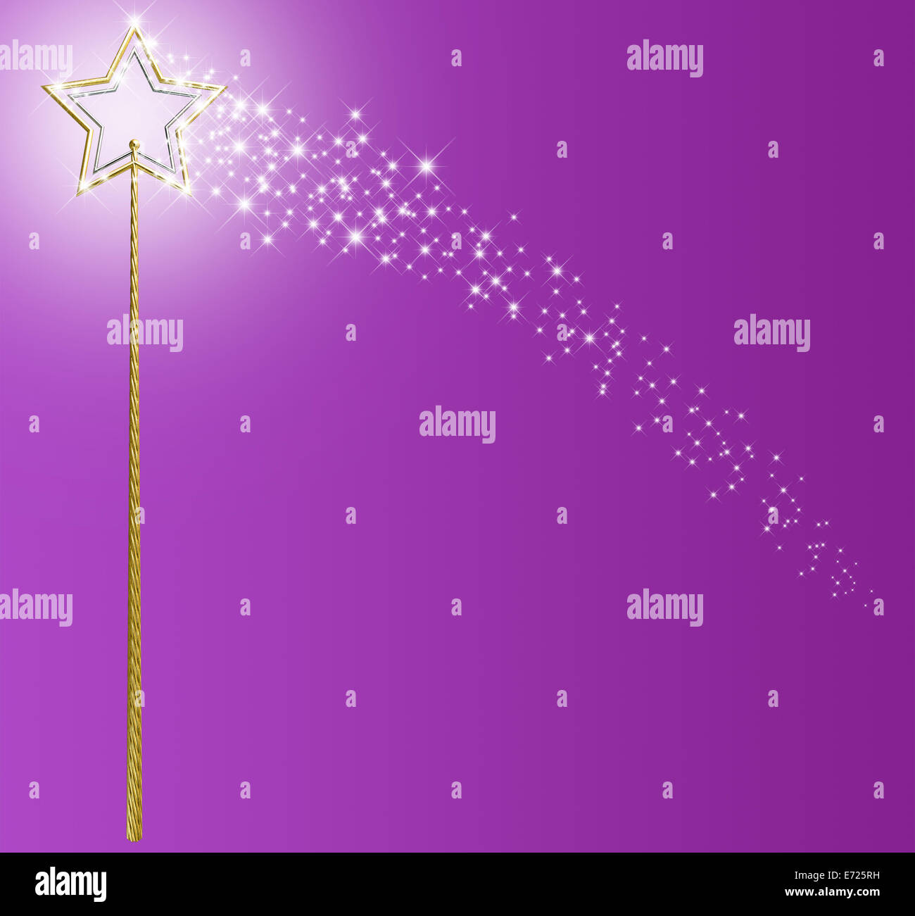 A concept showing a mythical magic wand made with gold and silver stars ...