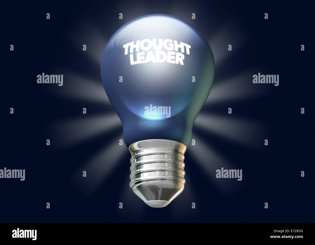 A regular blue light bulb with the phrase thought leadership ...