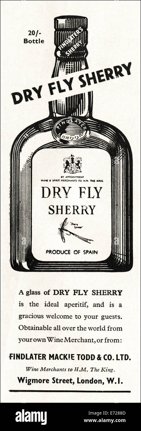 1940's advertisement for DRY FLY SHERRY in English magazine dated ...