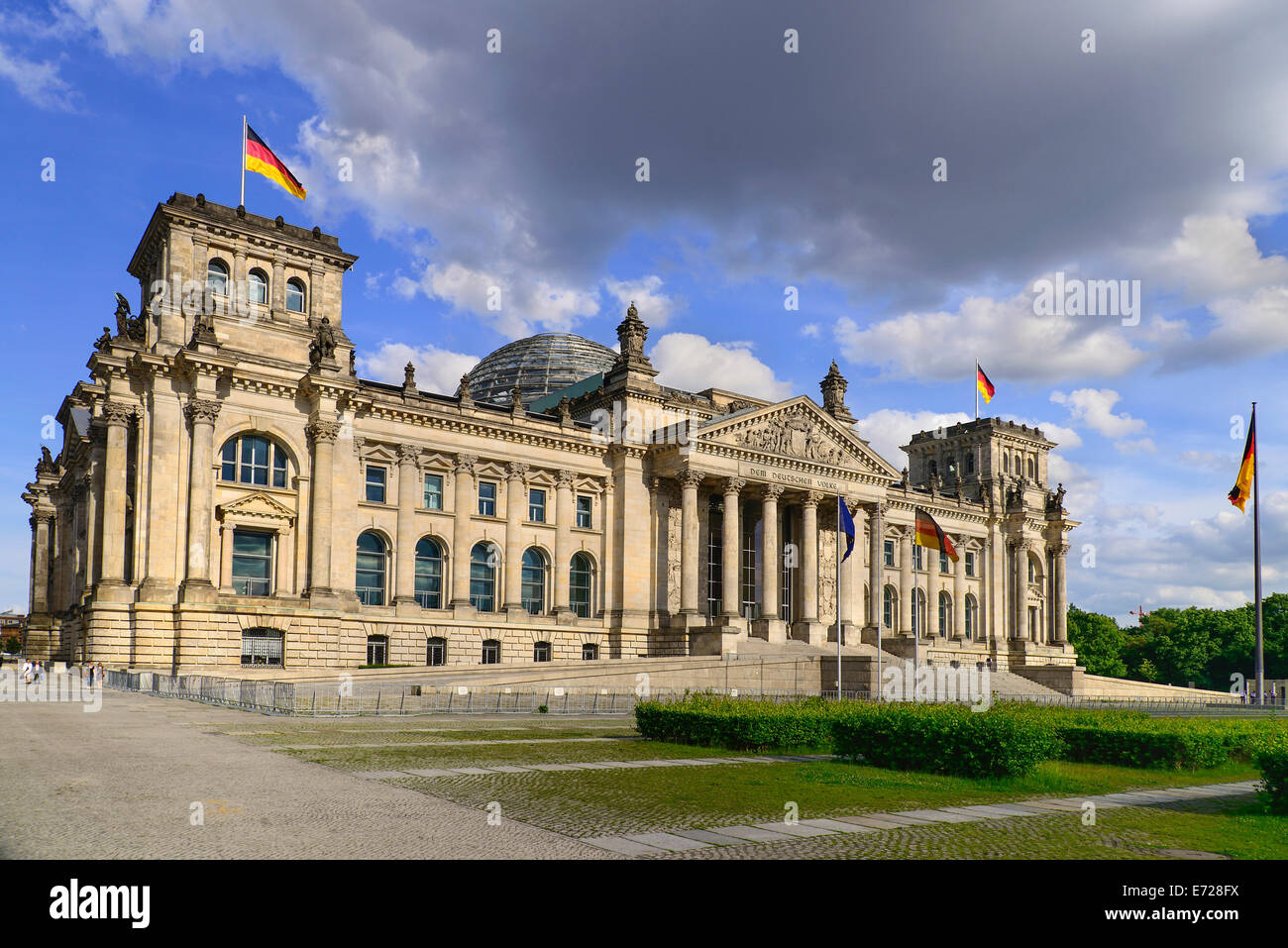 Germany, Berlin, Exterior front view of the Reichstag building which is ...