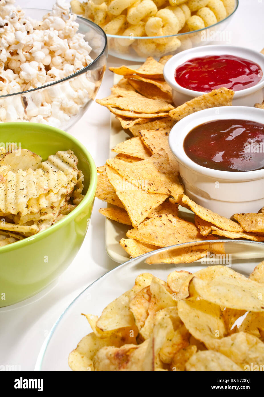 a big group of snacks with two sauces Stock Photo - Alamy