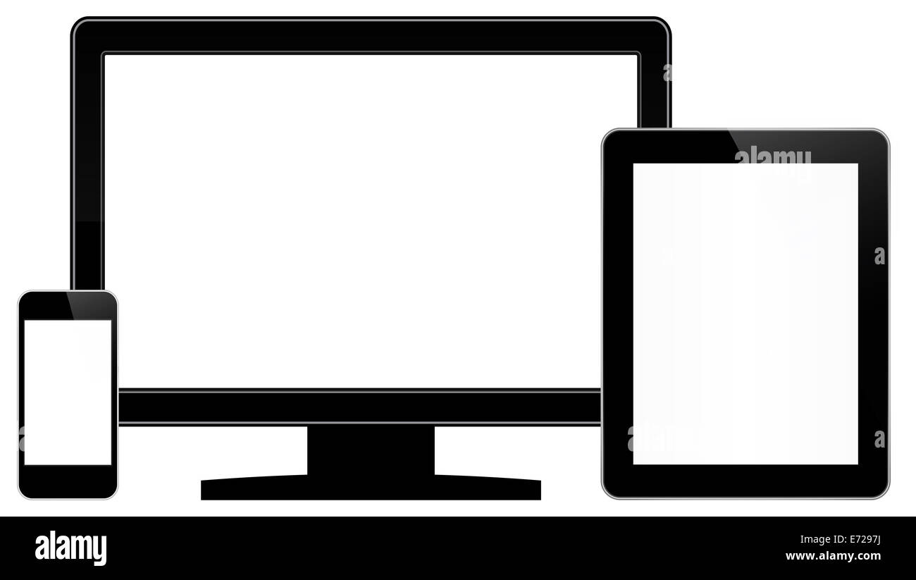 Computer Monitor And Modern Communication Gadgets Stock Photo - Alamy