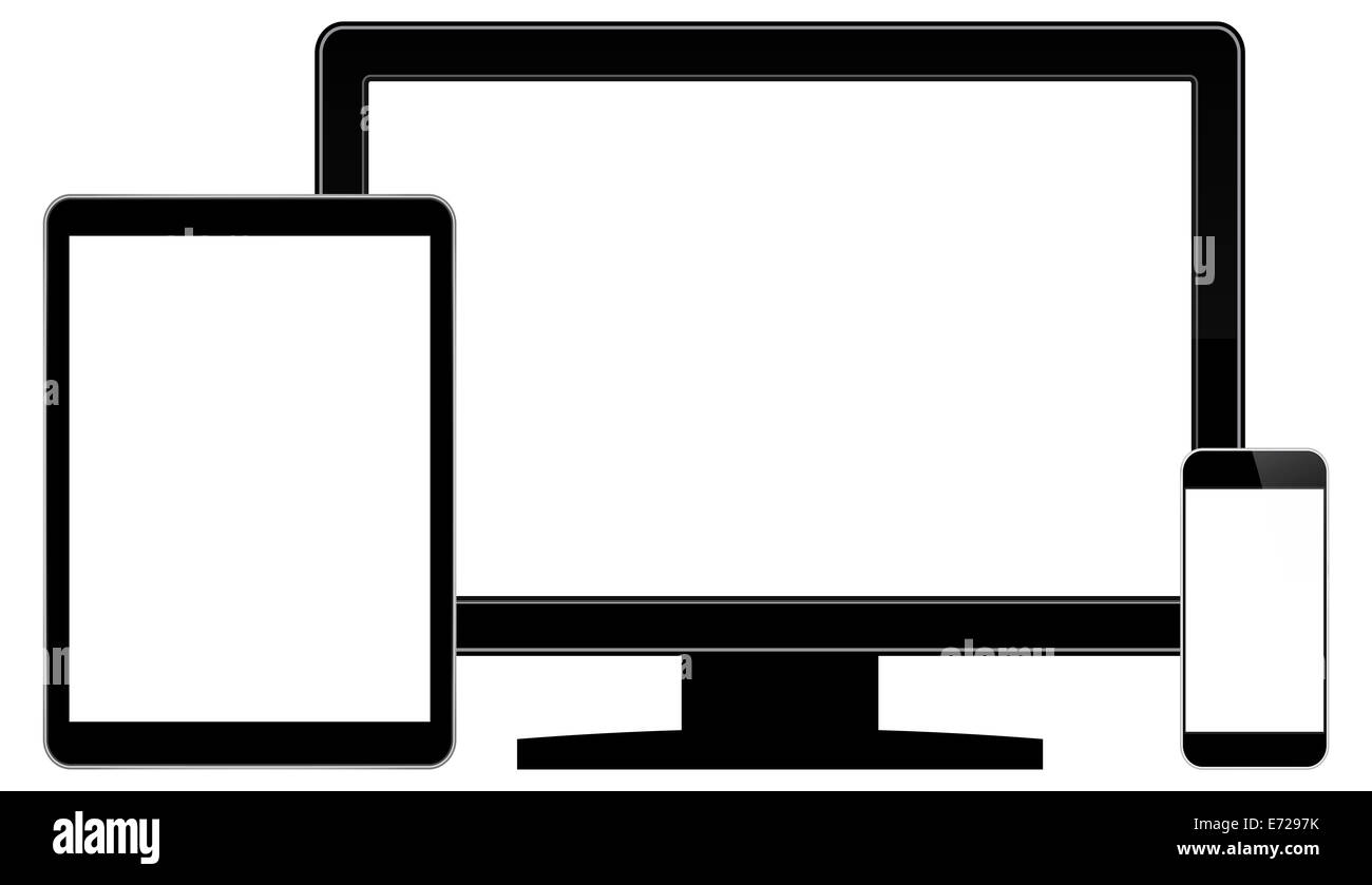 Computer Monitor And Modern Communication Gadgets Stock Photo - Alamy
