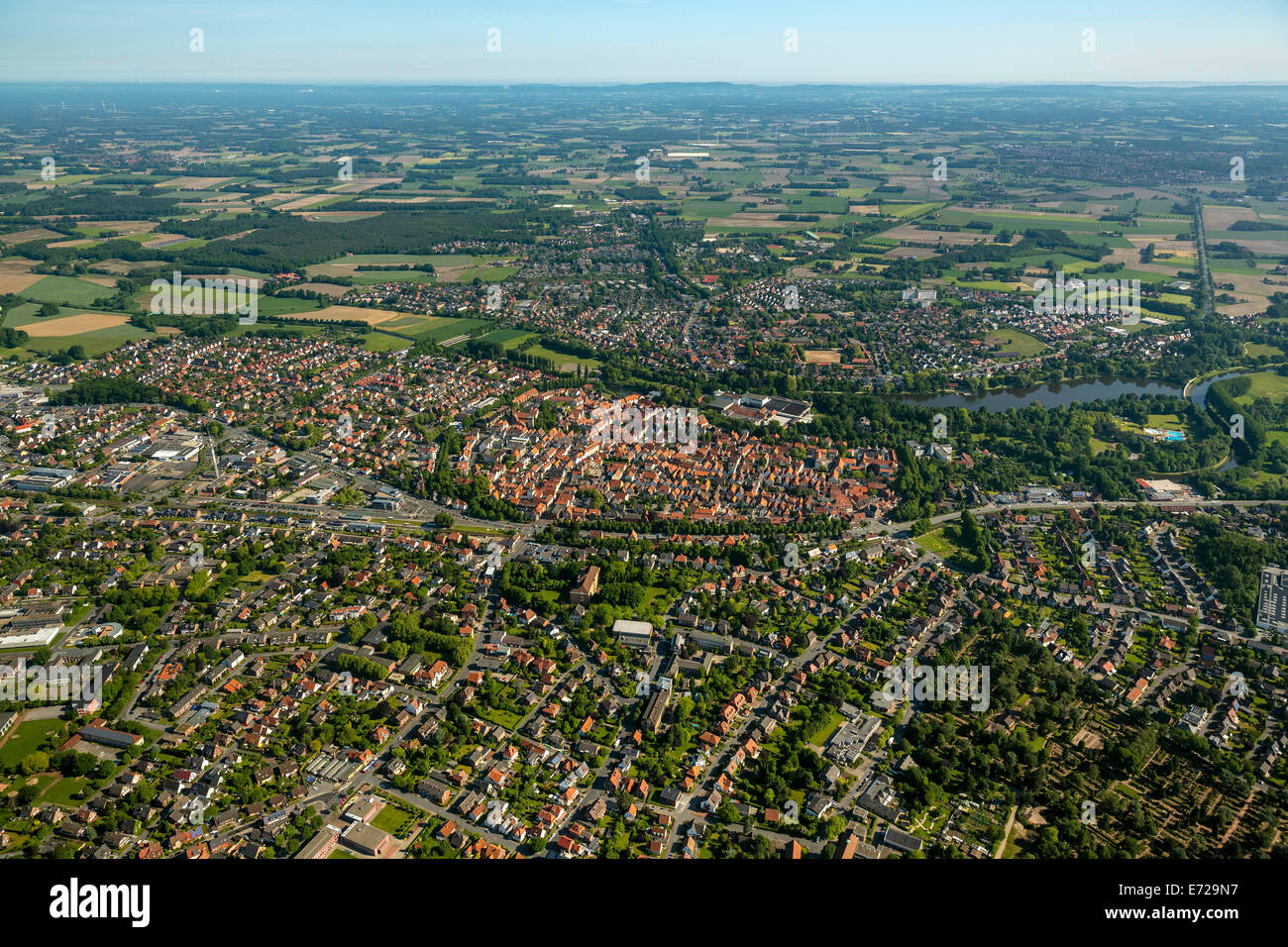 Aerial, view of the old town, Warendorf, North Rhine-Westphalia ...