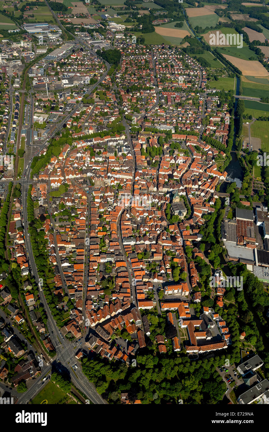Aerial, view of the old town, Warendorf, North Rhine-Westphalia ...