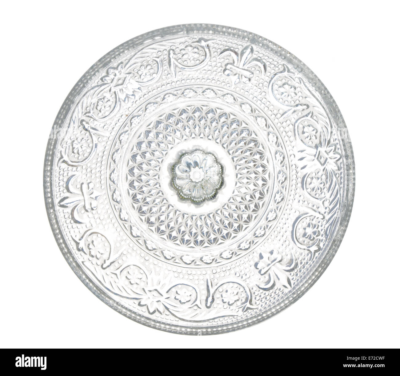 plate made of transparent glass with patterns, isolated on white ...