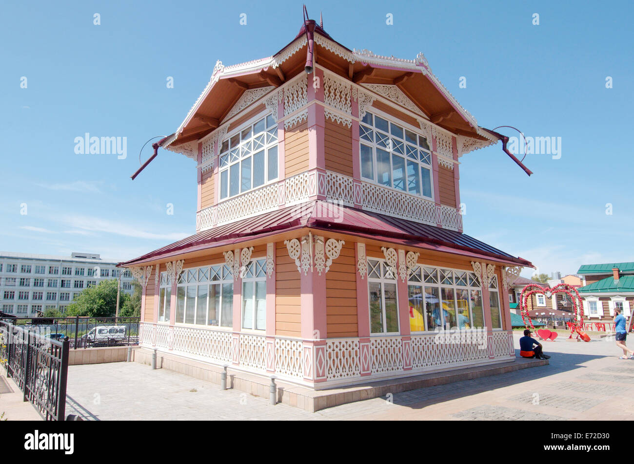 Wooden log house to historic city center of Irkutsk. Irkutsk settlement ...