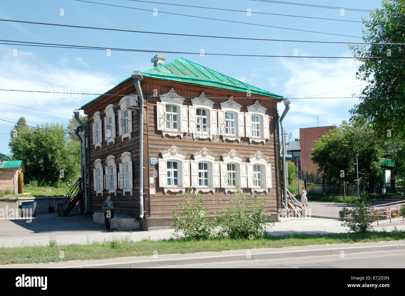 Wooden log house to historic city center of Irkutsk. Irkutsk settlement ...