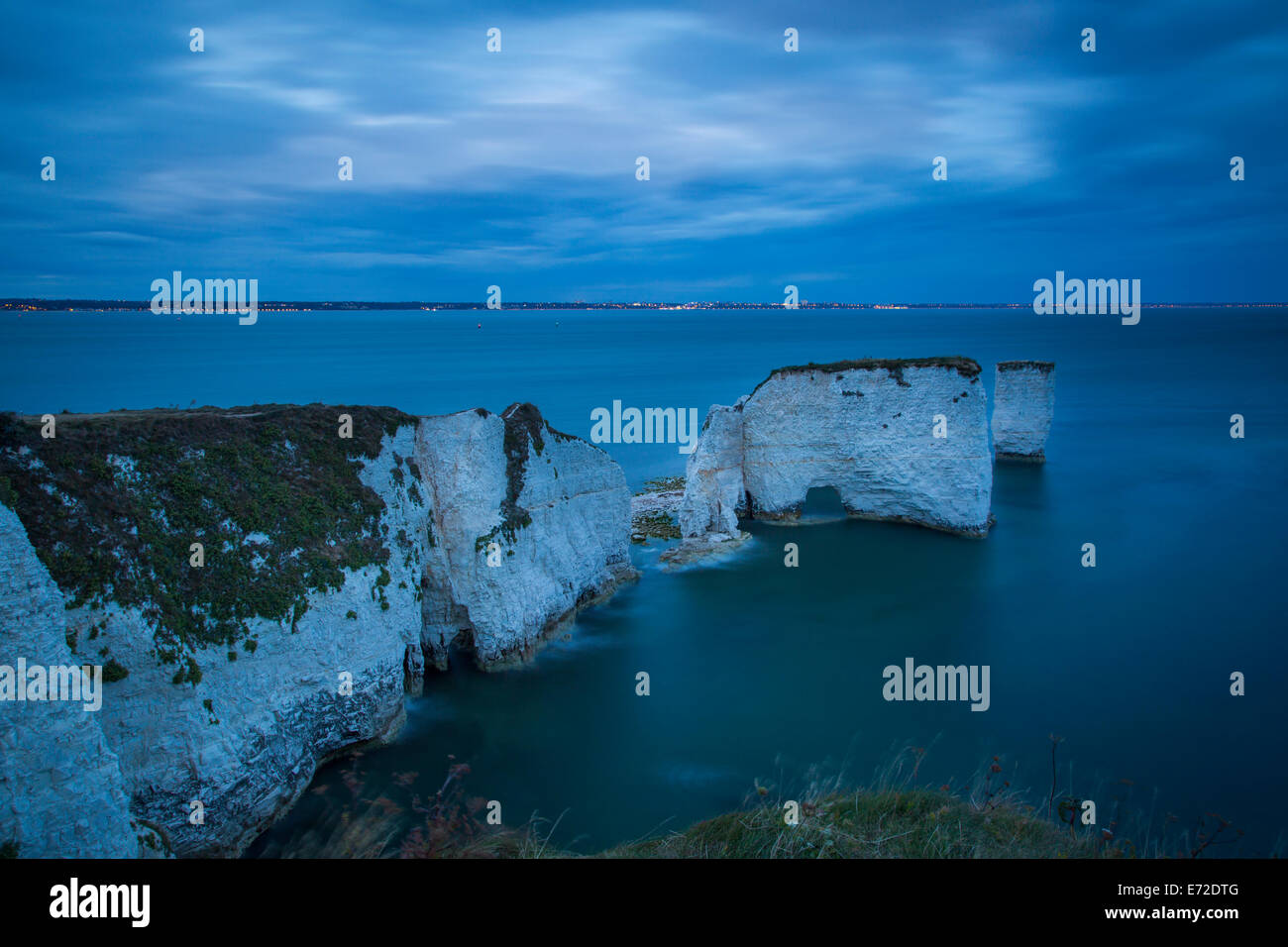 Twilight over the white cliffs and Harry Rocks at Studland, Isle of ...