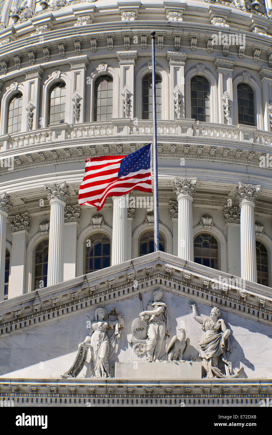 USA, Washington DC, Capitol Building Section of the buildings dome with ...