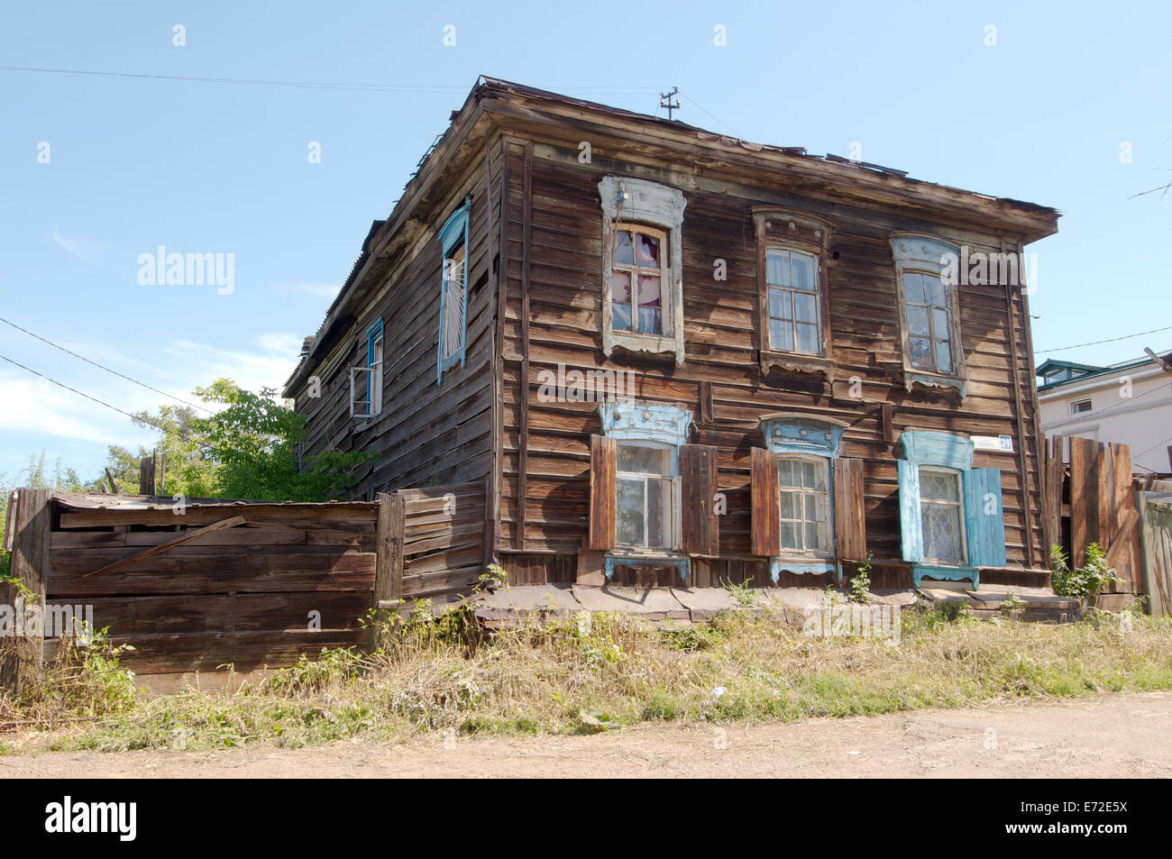 Wooden log house to historic city center of Irkutsk. Siberia, Russian ...