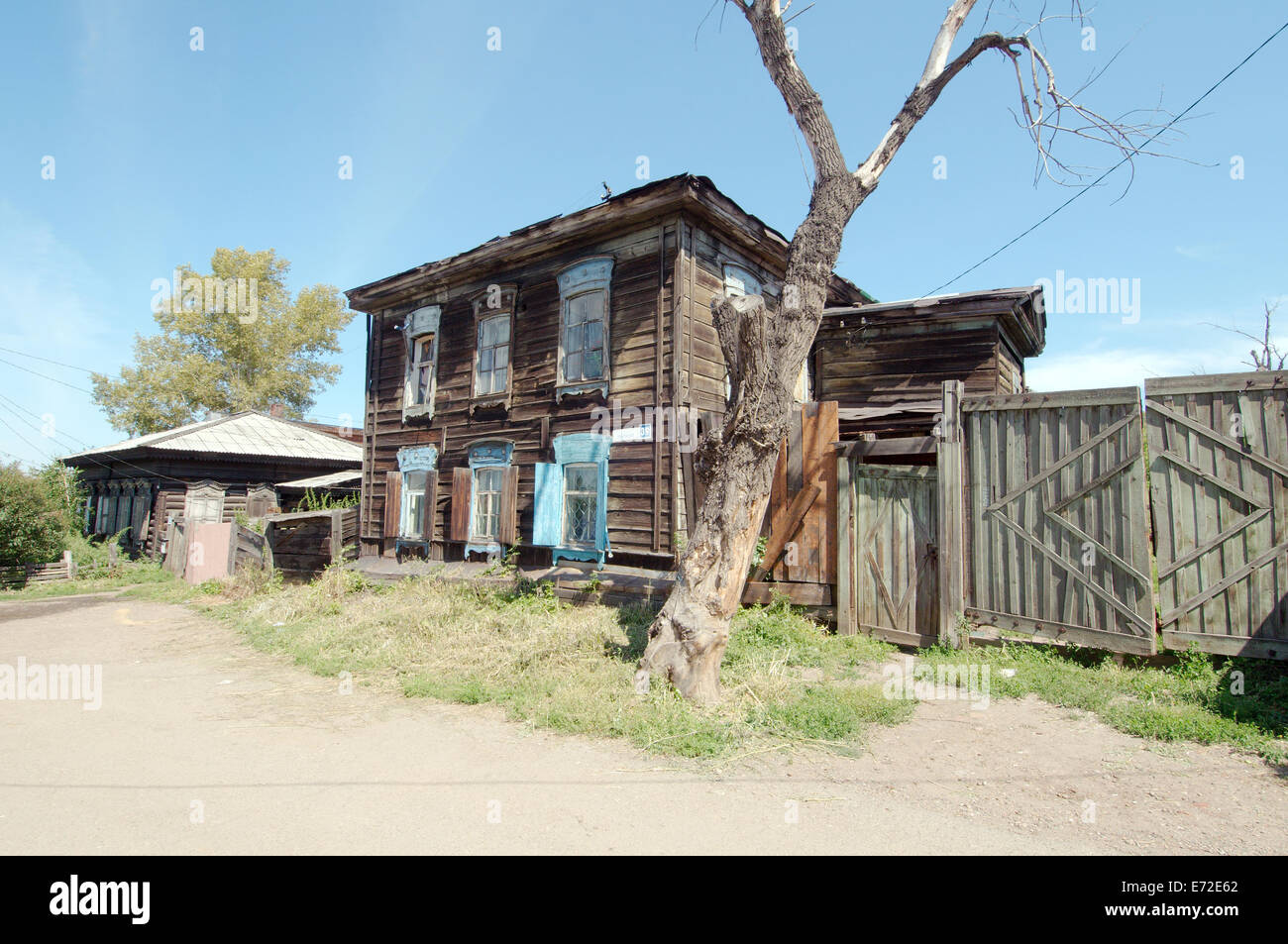 Wooden log house to historic city center of Irkutsk. Siberia, Russian ...