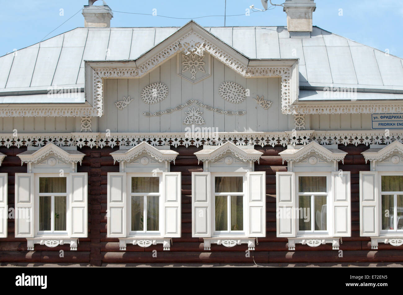 Wooden log house to historic city center of Irkutsk. Siberia, Russian ...