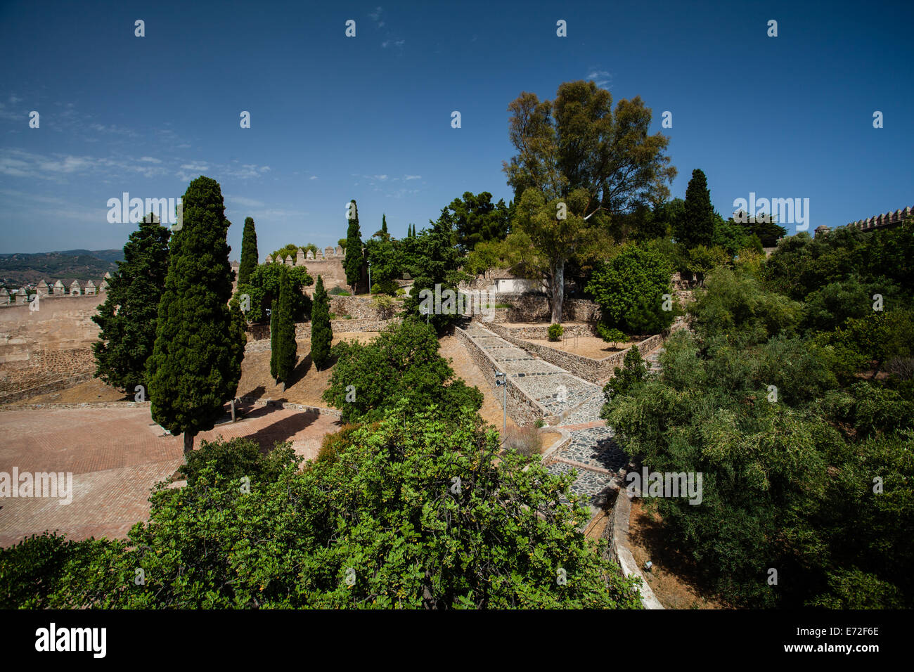 Alcazar Malaga Spain Green Trees Blue Skies Mediterranean Path Stock ...