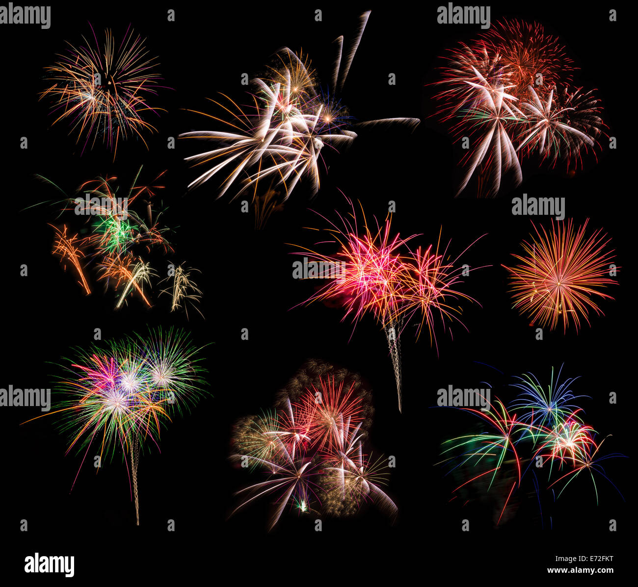 Beautiful firework set on black background. Very large resolution ...