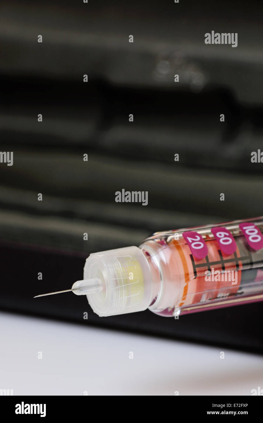 Insulin injection needle, or pen, for use by diabetics. Logos removed ...