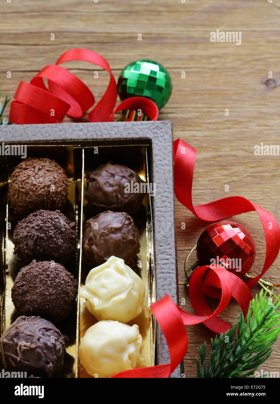 Gift box of chocolates candy truffle dessert for Christmas Stock Photo ...