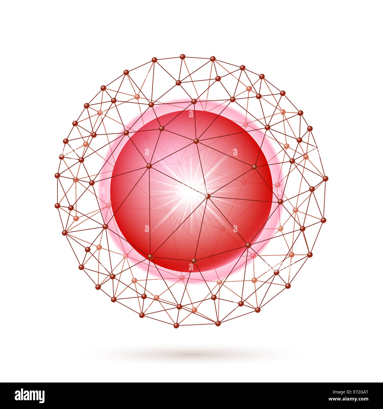Bright red ball inside the internet grid on a white background Stock ...