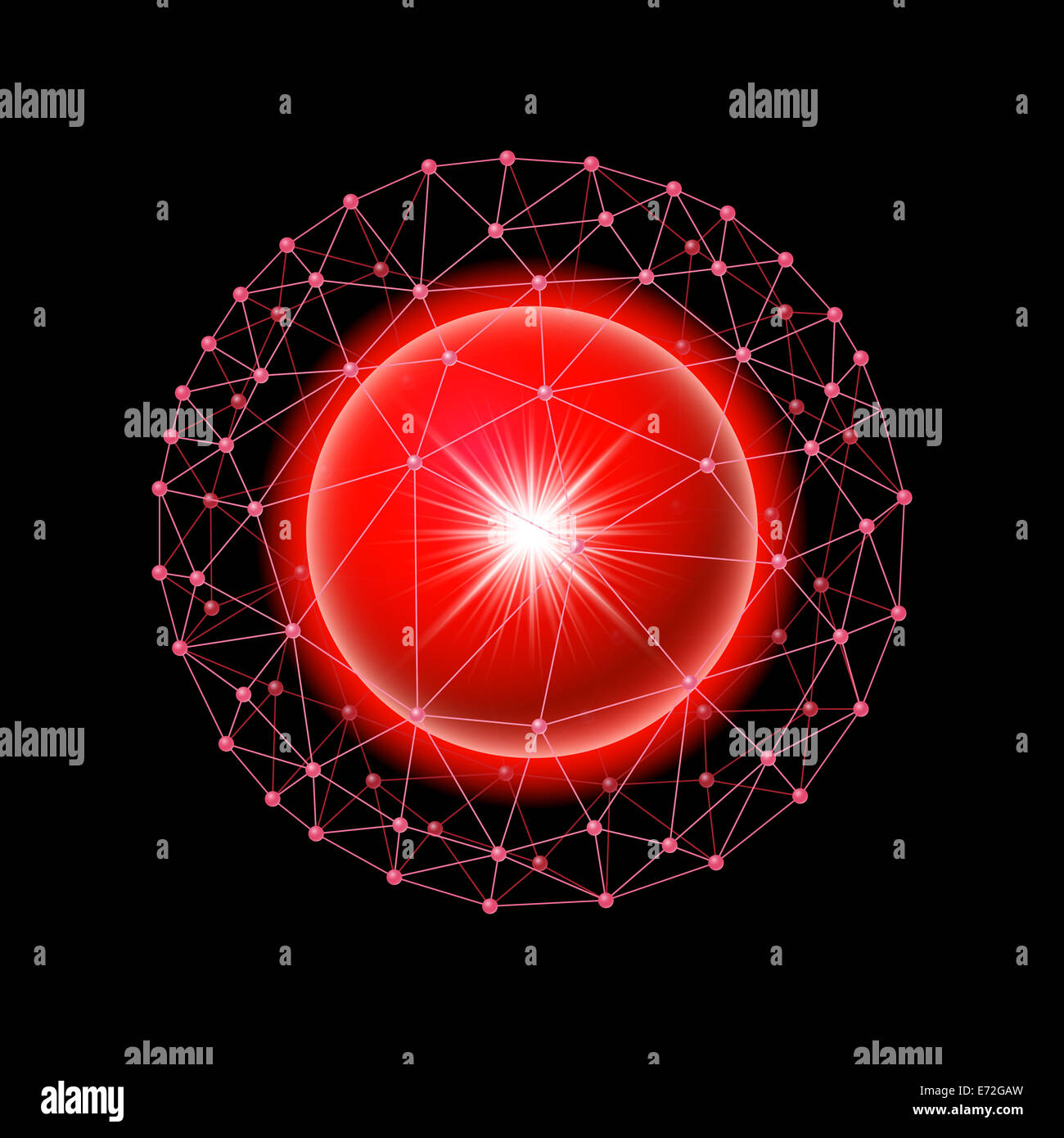 Bright red ball inside the internet grid on a black background Stock ...