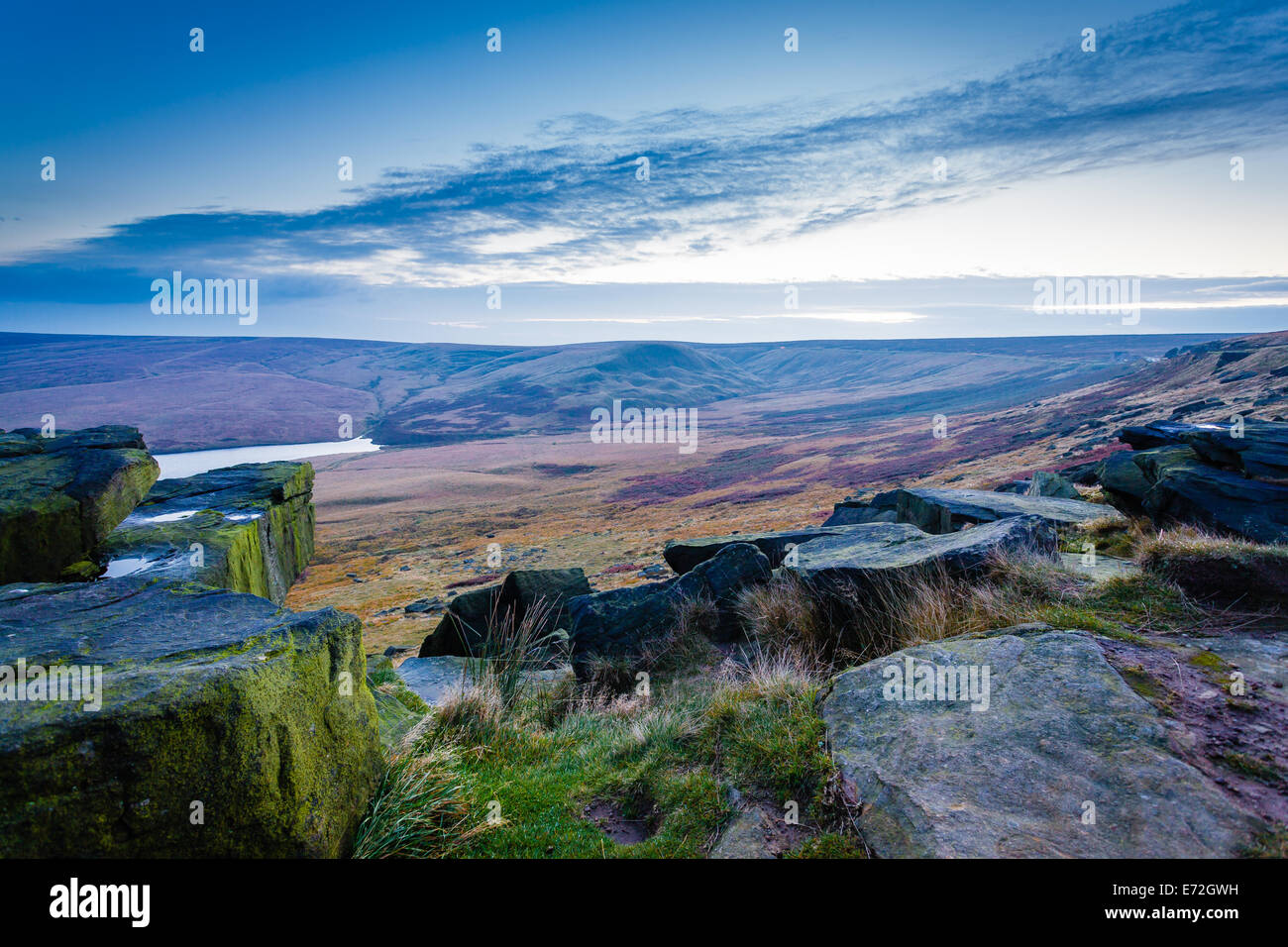 Buckstones after sunset West Yorkshire Moors autumn sky reservoir rocks ...