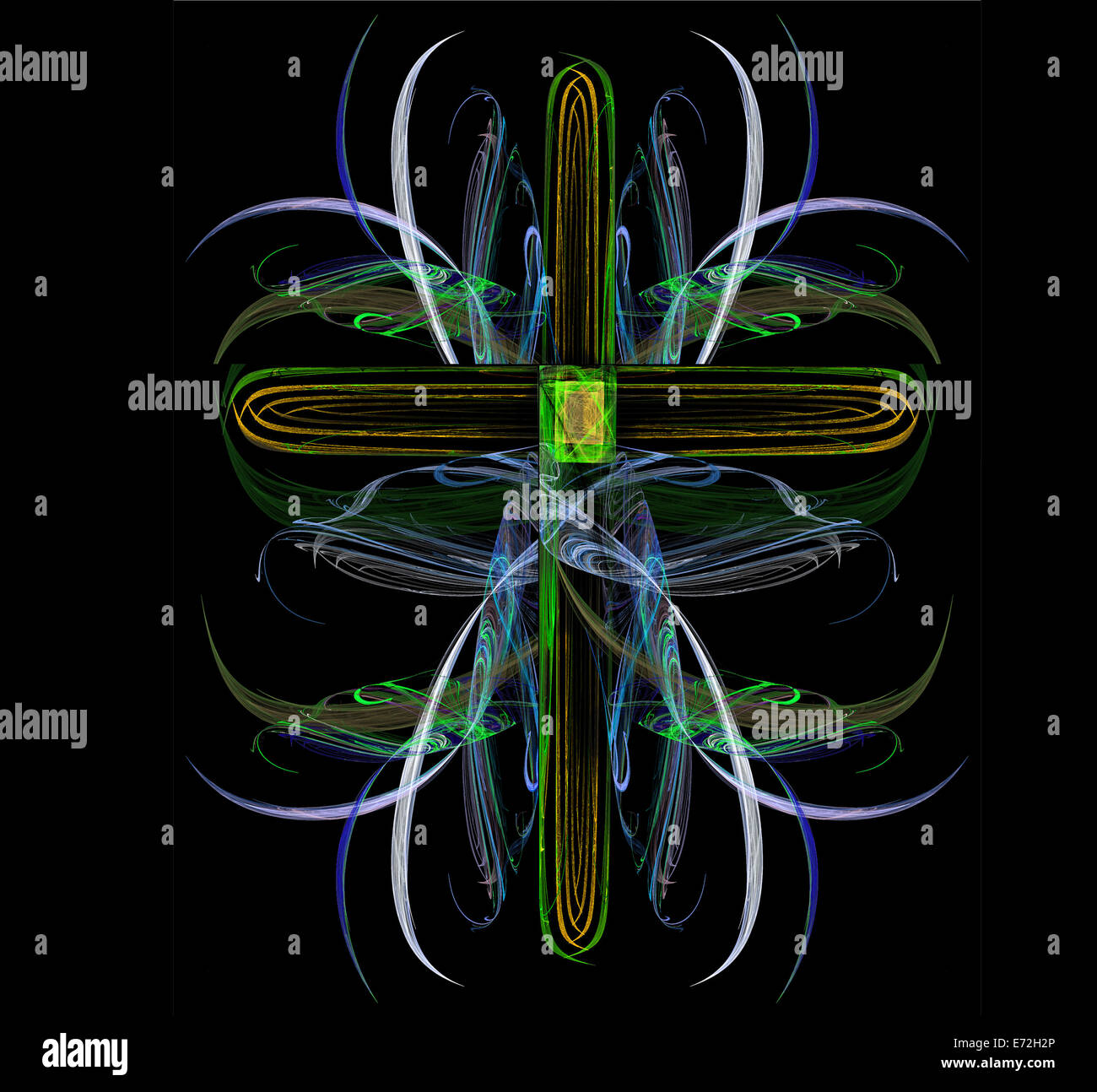 Fractal crucifix showing woodgrain pattern surrounded by multi-colored ...